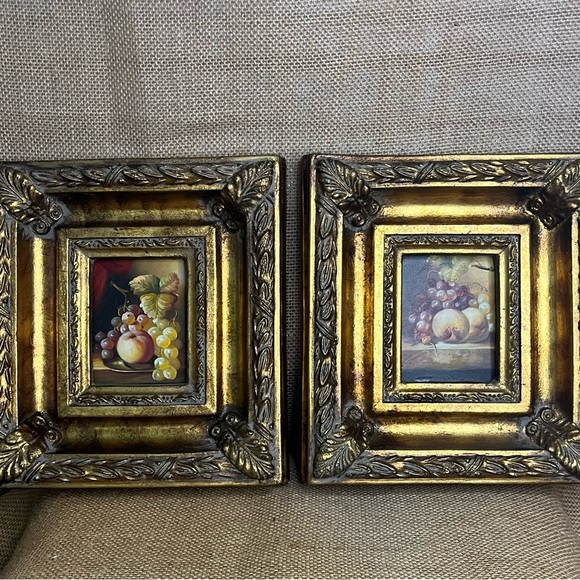 Art | Ornate Gold Framed Still Life Fruit Painting Decor Set Of Two ...